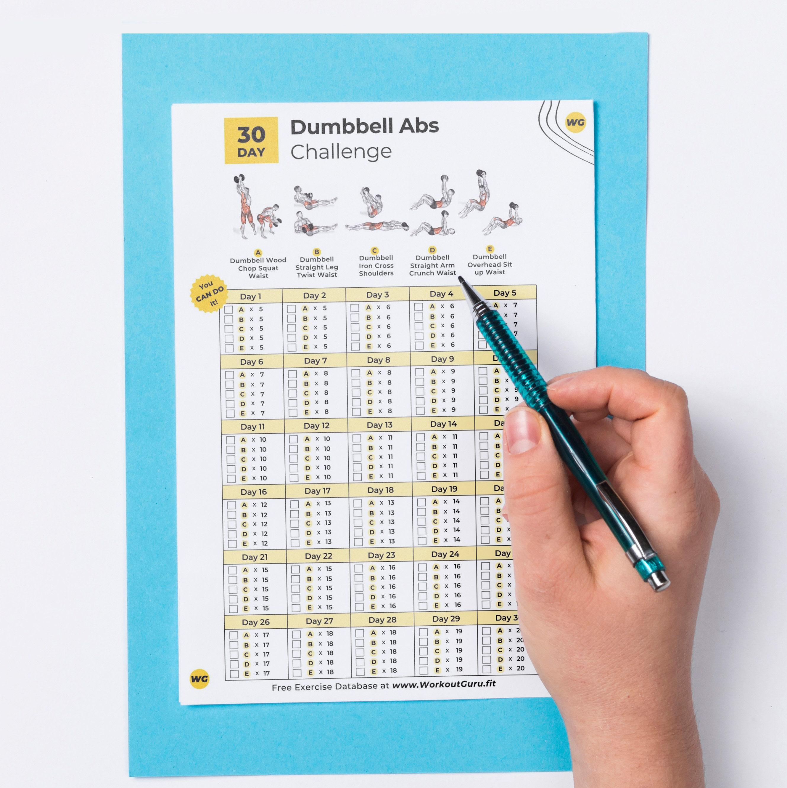 30 Day Dumbbell Abs Challenge - Printable Workout Tracker. Abs Workout ...