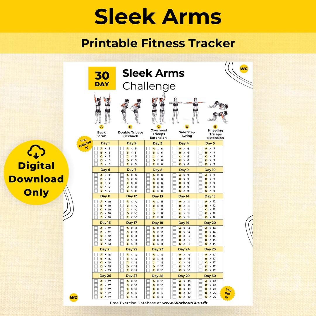 30 Day Sleek Arms Challenge - Printable Workout Tracker.workout Planner ...