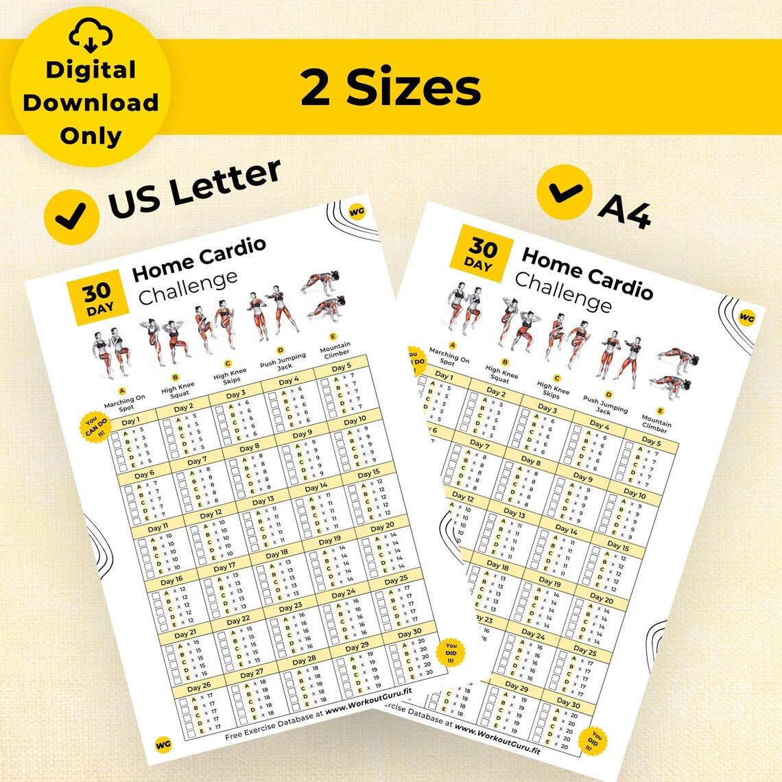 30 Day Home Cardio Challenge - Printable Workout Tracker. Cardio ...