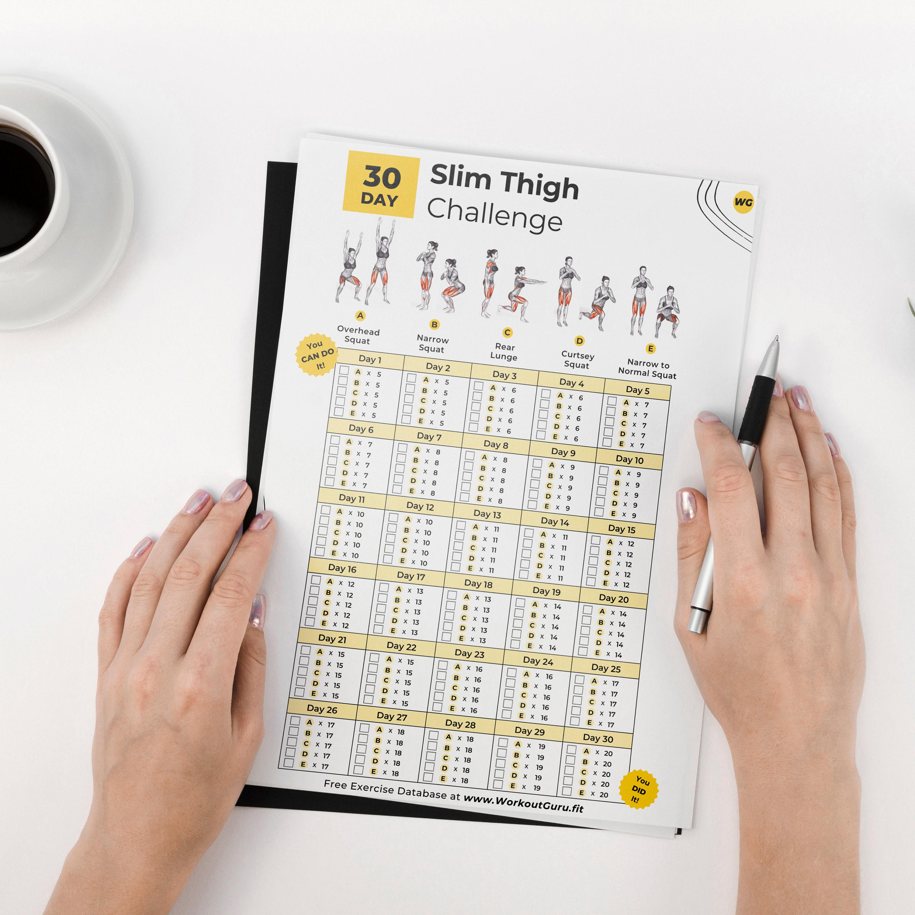 30 Day Slim Thigh Challenge - Printable Workout Tracker. Slim Thigh ...