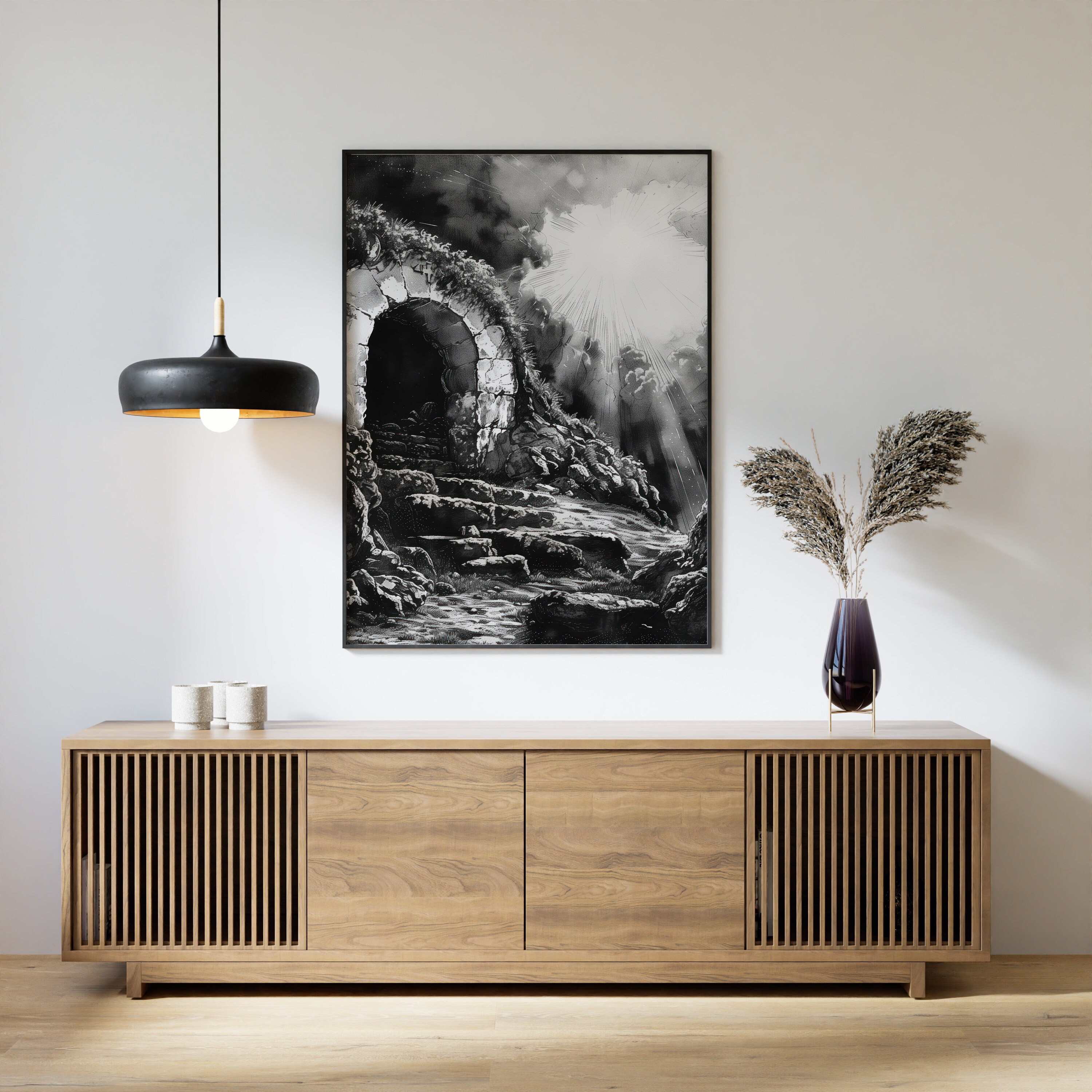 Empty Tomb, Jesus Resurrection on Easter Morning Painting, Biblical Art ...