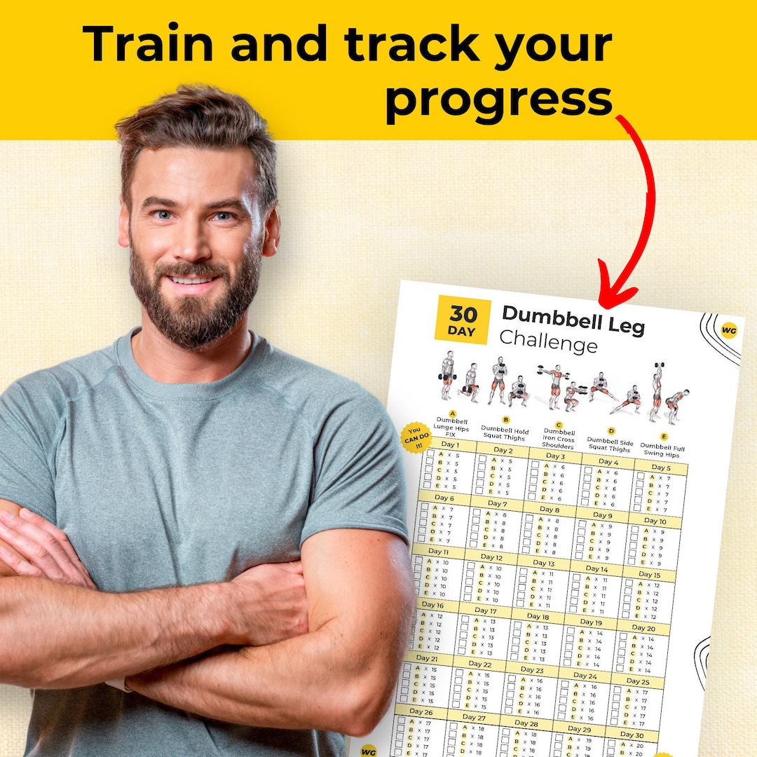 30 Day Dumbbell Leg Challenge - Printable Workout Tracker. Strength ...