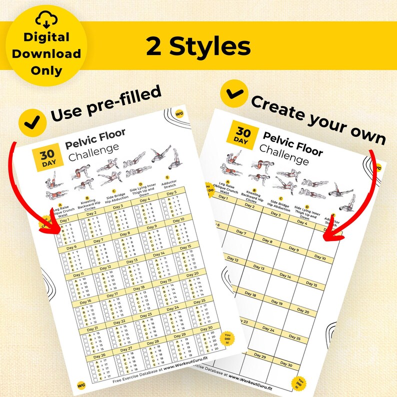 30 Day Pelvic Floor Challenge - Printable Workout Tracker. Pelvic Floor Health, Pelvic ...