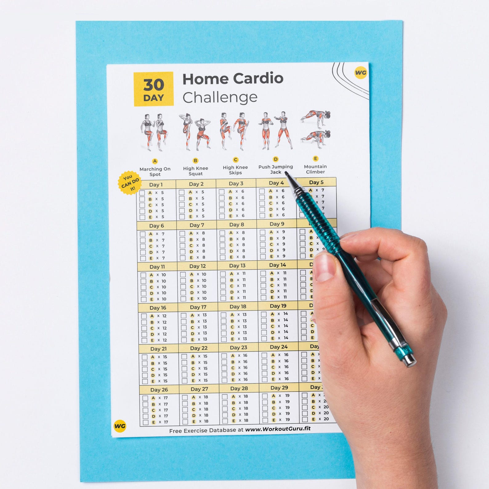 30 Day Home Cardio Challenge - Printable Workout Tracker. Cardio ...