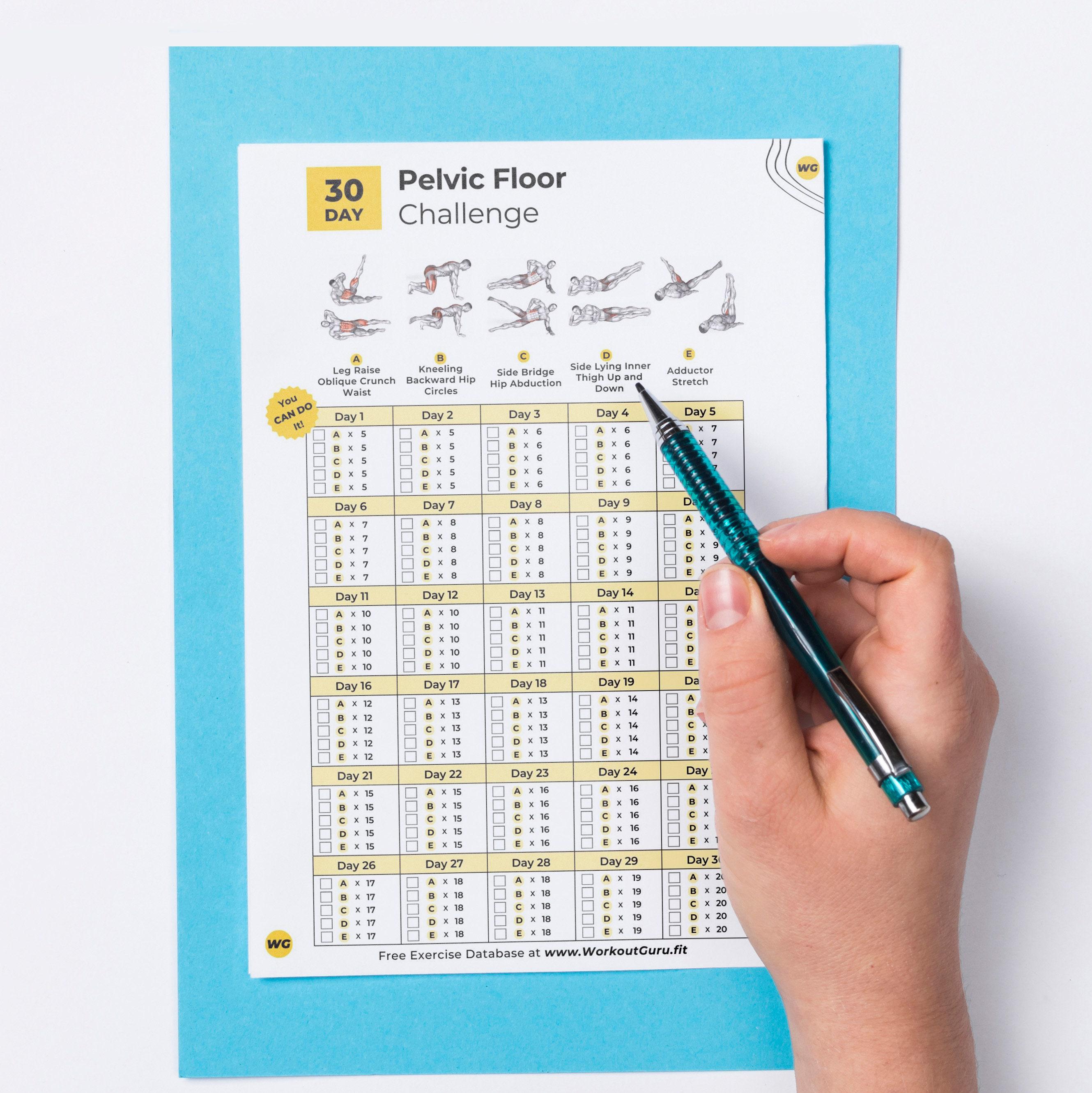 30 Day Pelvic Floor Challenge - Printable Workout Tracker. Pelvic Floor Health, Pelvic ...