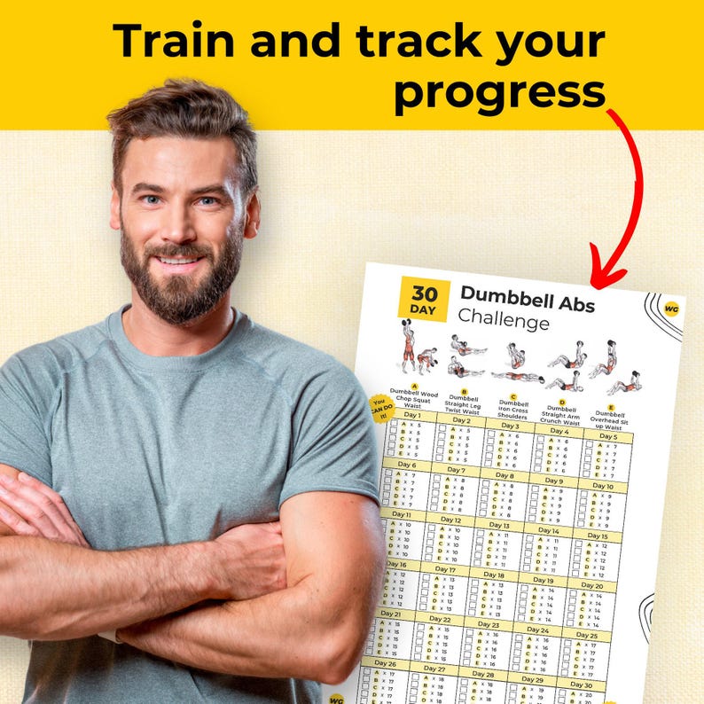 30 Day Dumbbell Abs Challenge - Printable Workout Tracker. Abs Workout ...