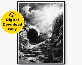 Empty Tomb, Jesus Resurrection on Easter Morning Painting, Biblical Art ...
