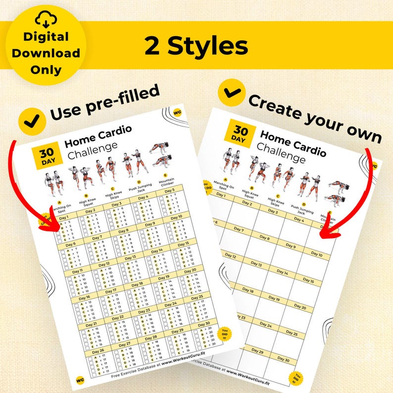 30 Day Home Cardio Challenge - Printable Workout Tracker. Cardio ...