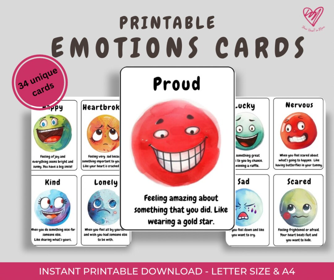 Emotions Cards for Kids, Teens & Young Adults - Watercolour Emoji ...