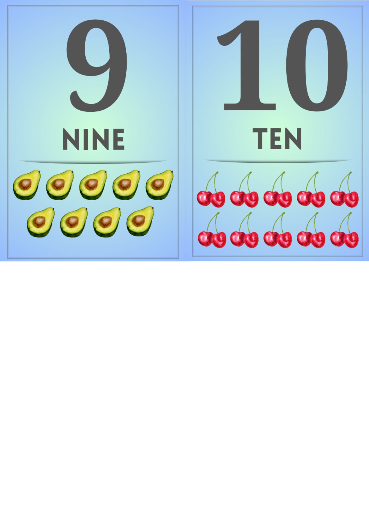 Number Flash Cards, Count Fruits, Preschool Counting, Numbers 1-10 ...