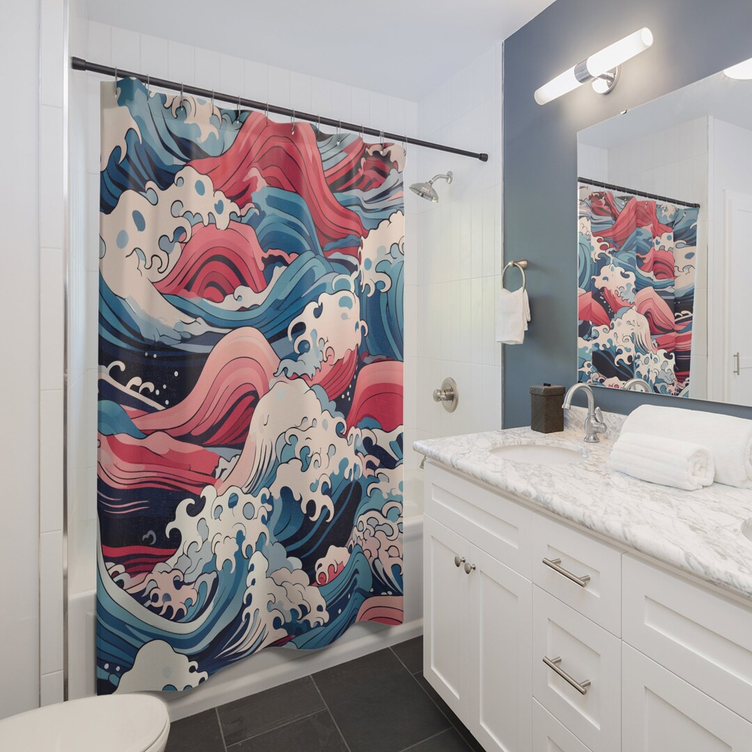 Japanese Waves Shower Curtain Ocean Shower Curtain Wave Bathroom Decor