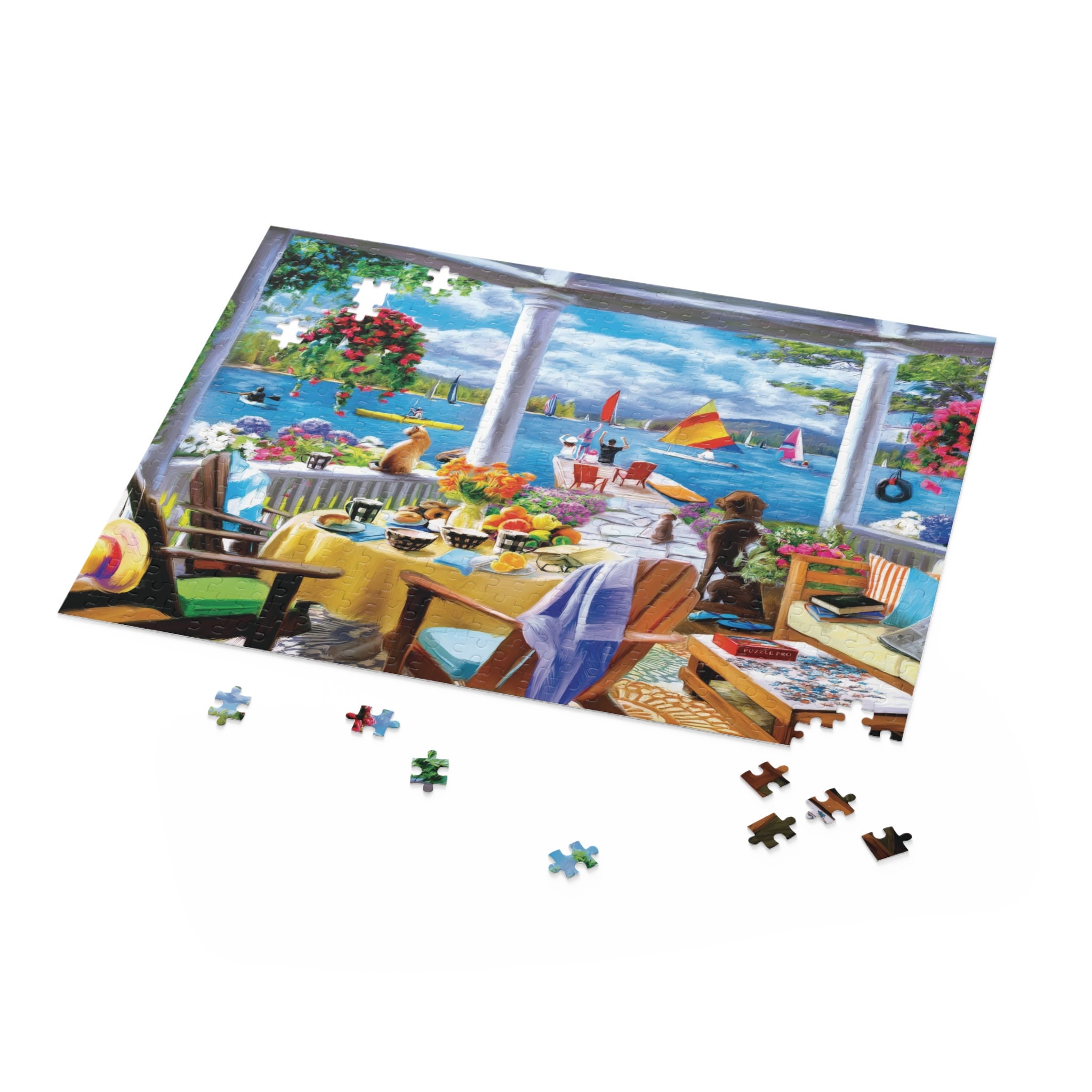 Summer Painting of an Outdoor Porch With Colorful Flowers Jigsaw Puzzle ...