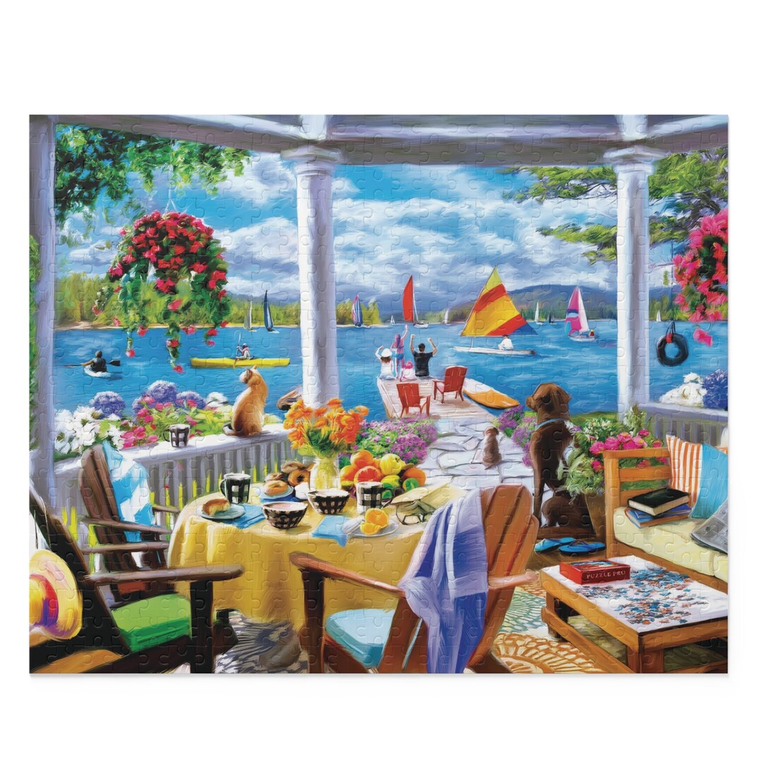 Summer Painting of an Outdoor Porch With Colorful Flowers Jigsaw Puzzle ...