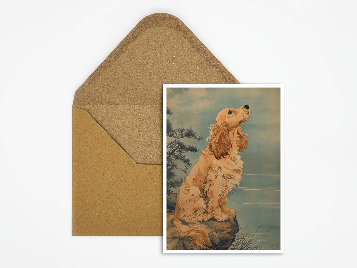 Cocker Spaniel Postcard, Dog Card, Animal Postcard, Dog in Hokusai ...