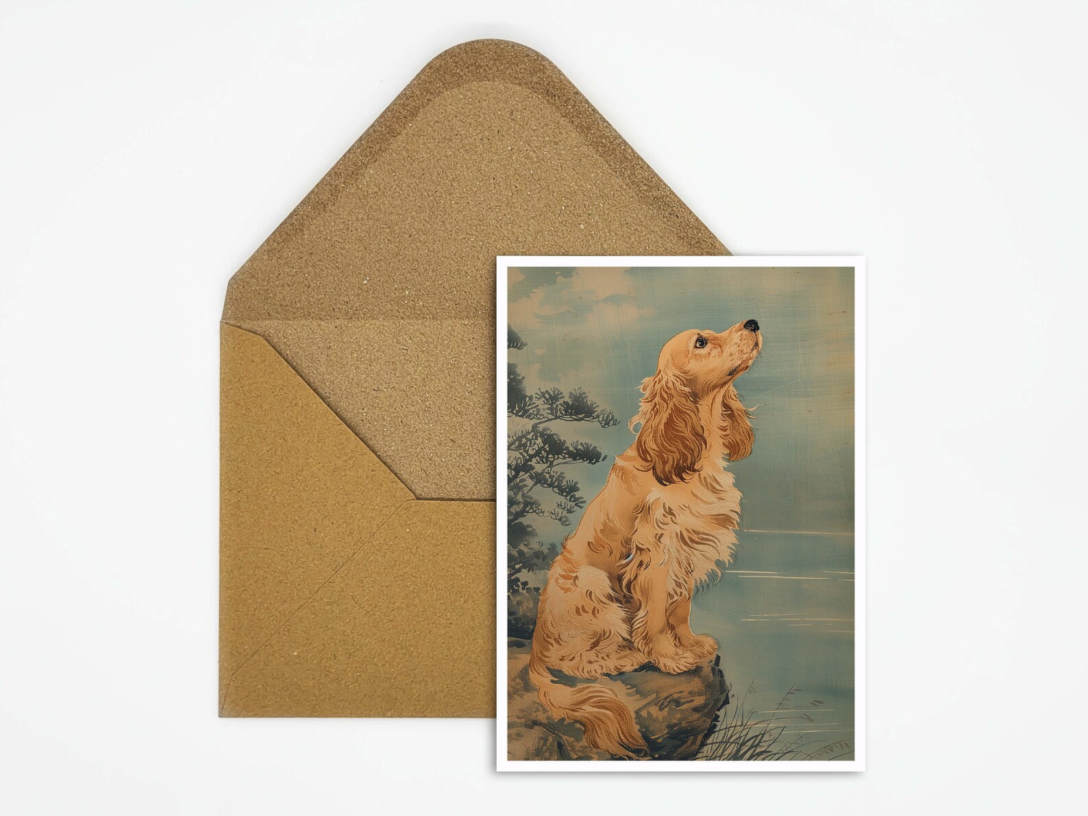 Cocker Spaniel Postcard, Dog Card, Animal Postcard, Dog in Hokusai ...