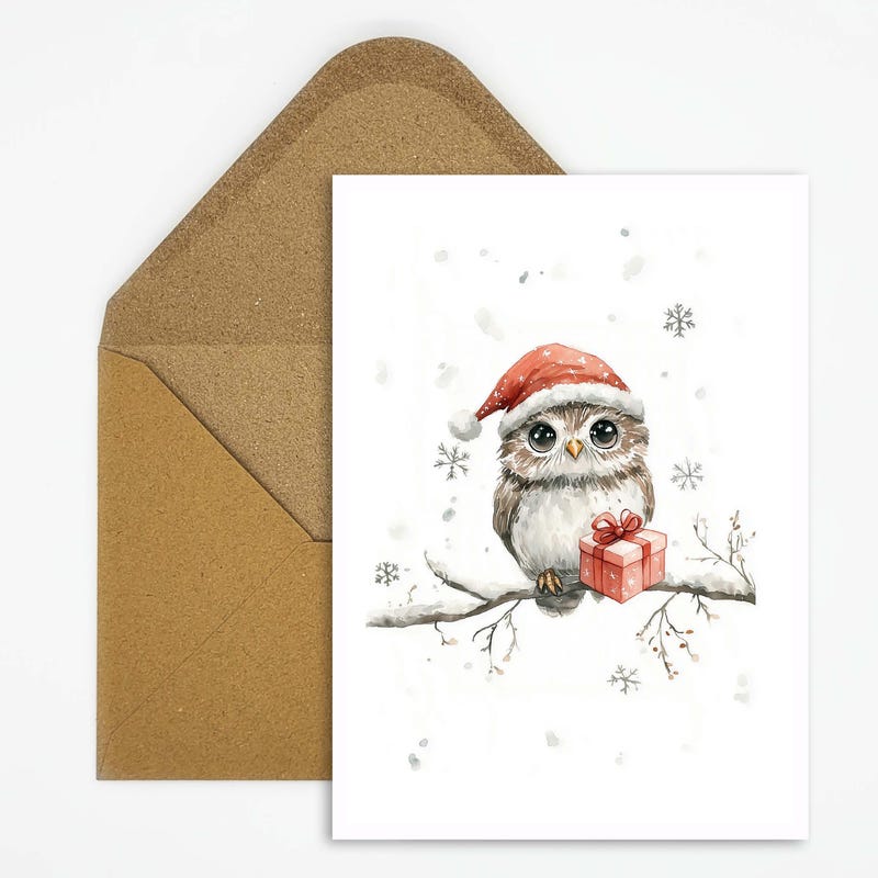 Owl Christmas Card - Etsy