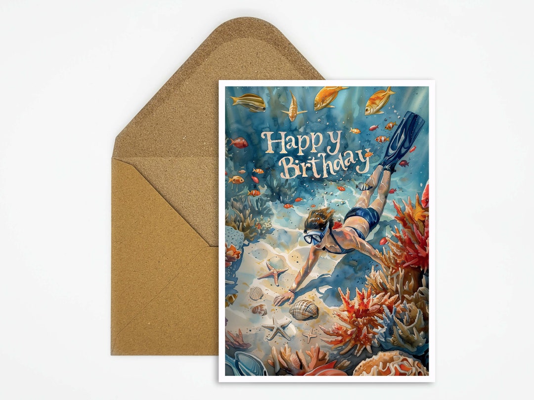 Birthday Card Diving, Happy Birthday Card Diving, Underwater Card for ...