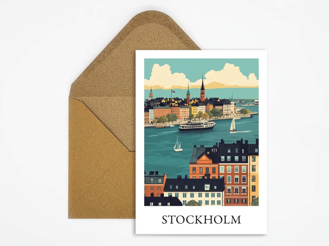Stockholm, Sweden Travel Postcard With Beautiful Illustration, Ideal as ...
