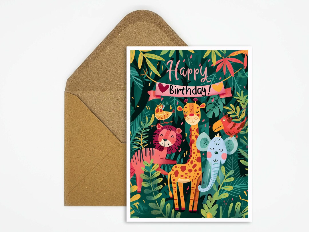 Happy Birthday Birthday Card, Jungle Birthday Card, Children's Birthday ...