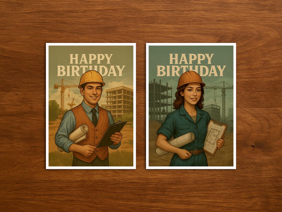 Happy Birthday Card for Civil Engineers in Vintage Design, Retro ...
