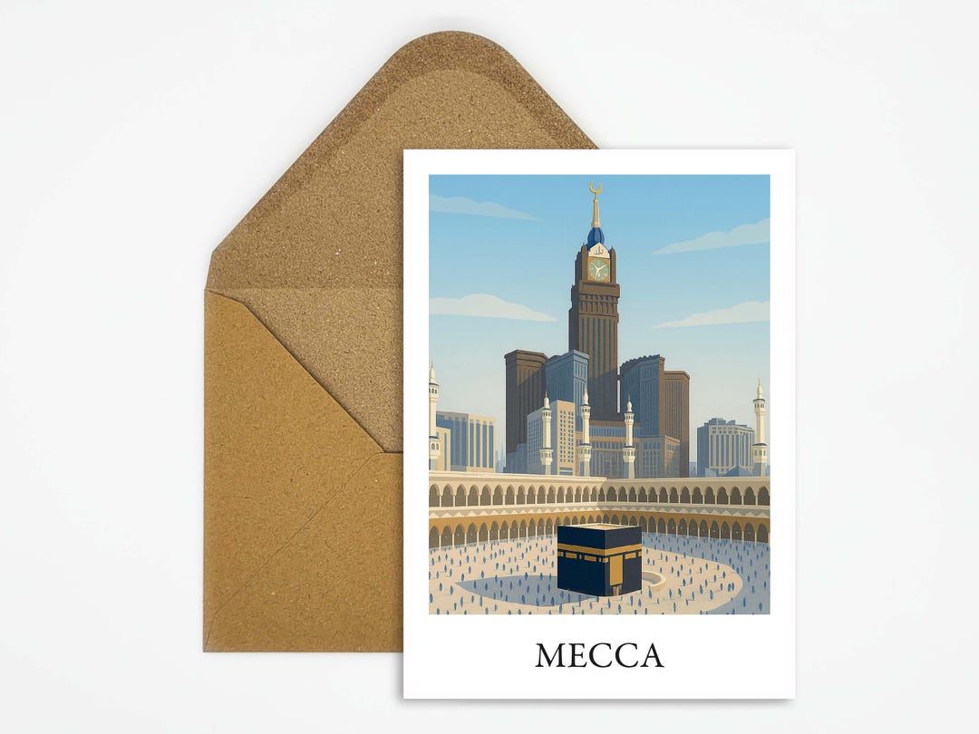 Mecca Saudi Arabia Travel Postcard With Kaaba and Clock Tower Special ...
