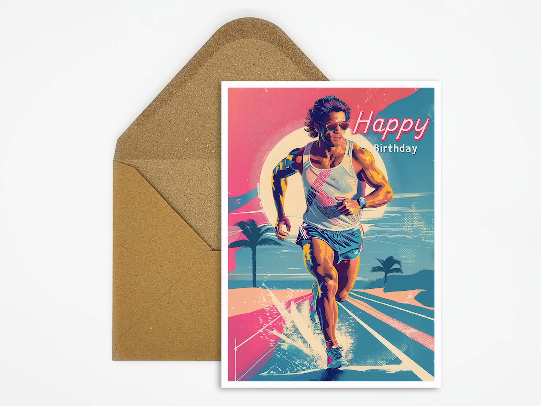 Birthday Card Running, Happy Birthday Card Running, Postcard With ...