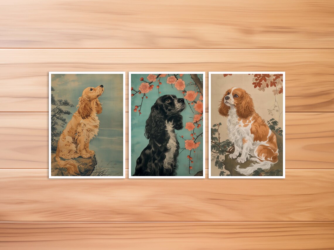 Cocker Spaniel Postcard, Dog Card, Animal Postcard, Dog in Hokusai ...