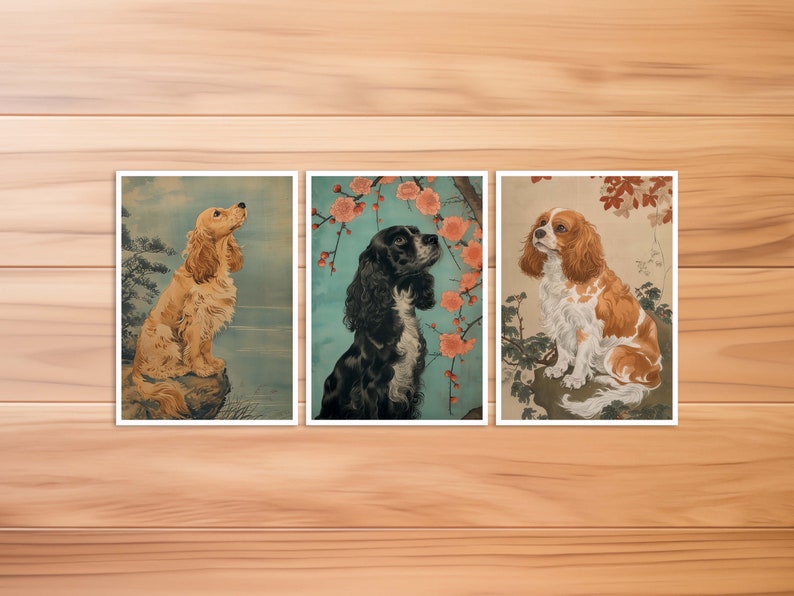 Cocker Spaniel Postcard, Dog Card, Animal Postcard, Dog in Hokusai ...