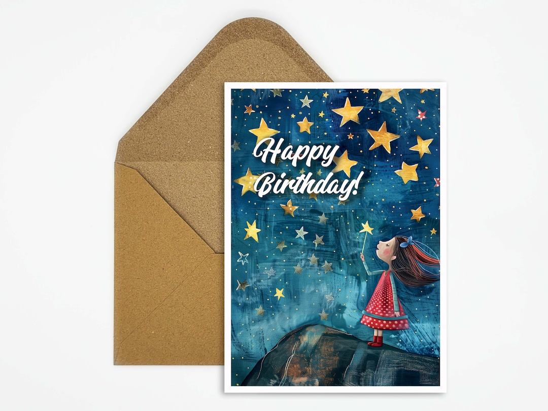 Happy Birthday Card, Stars, Girls Birthday, Birthday Card Starry Sky ...