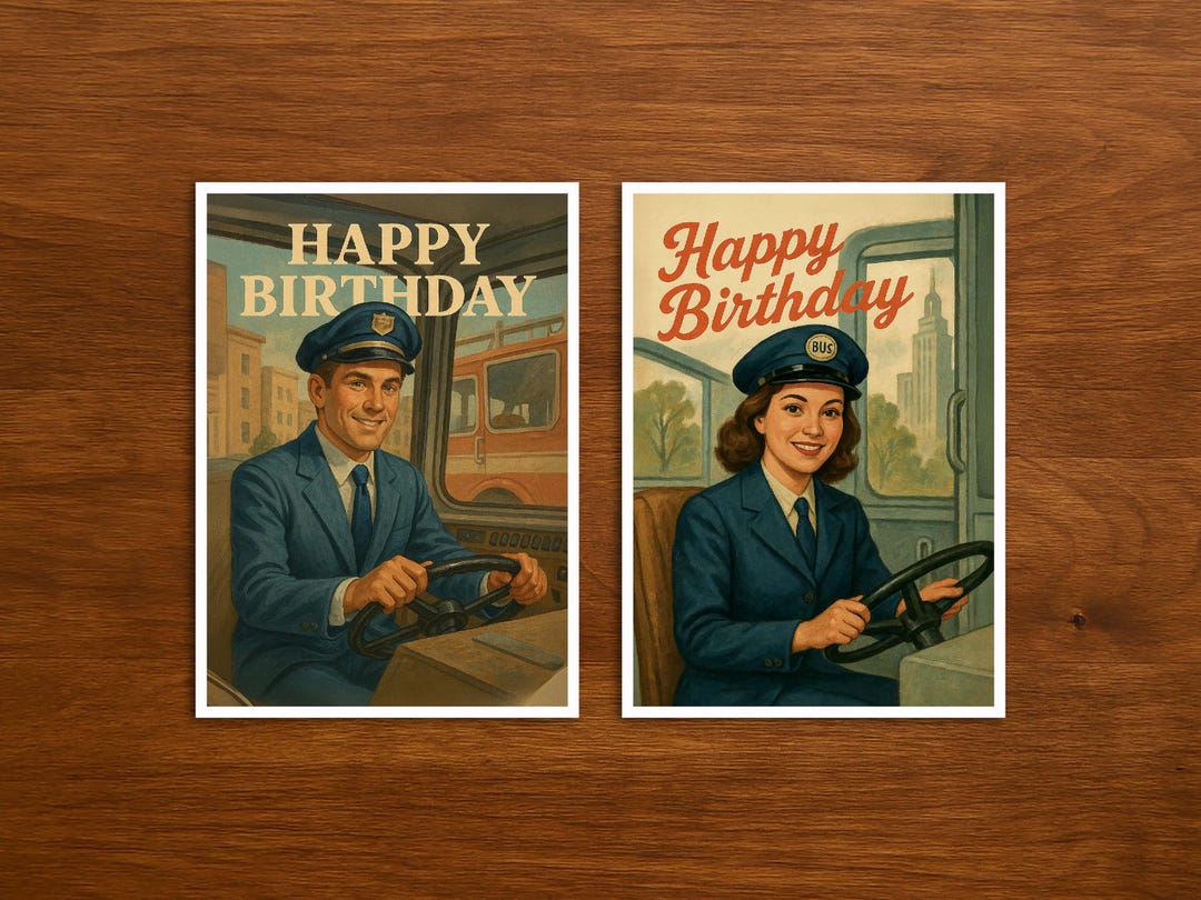 Happy Birthday Card for Bus Driver, Unique Birthday Card With Vintage ...