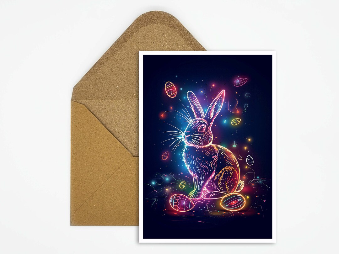 Easter Postcard, Happy Easter Card, Easter Bunny Illustration, Neon ...