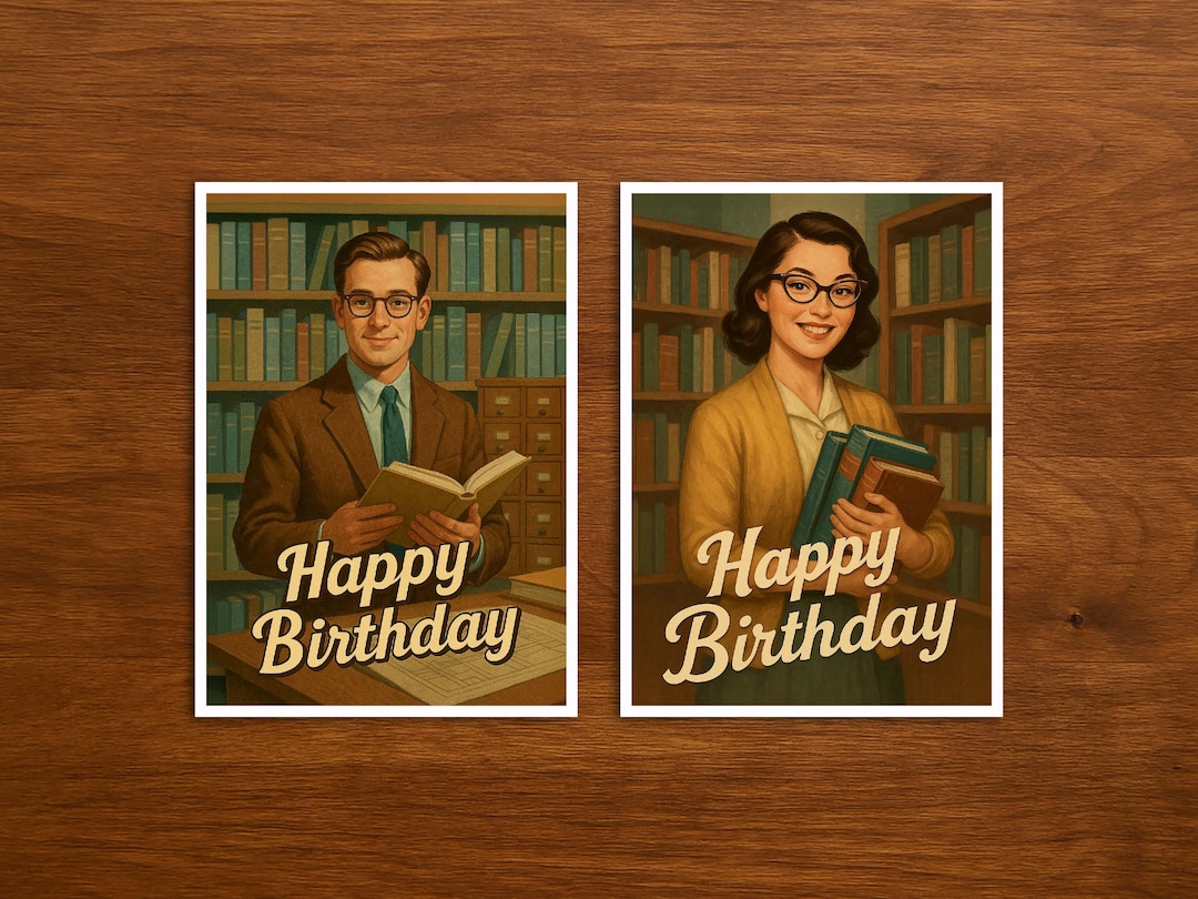 Happy Birthday Librarian Birthday Card, Retro Postcard for the ...