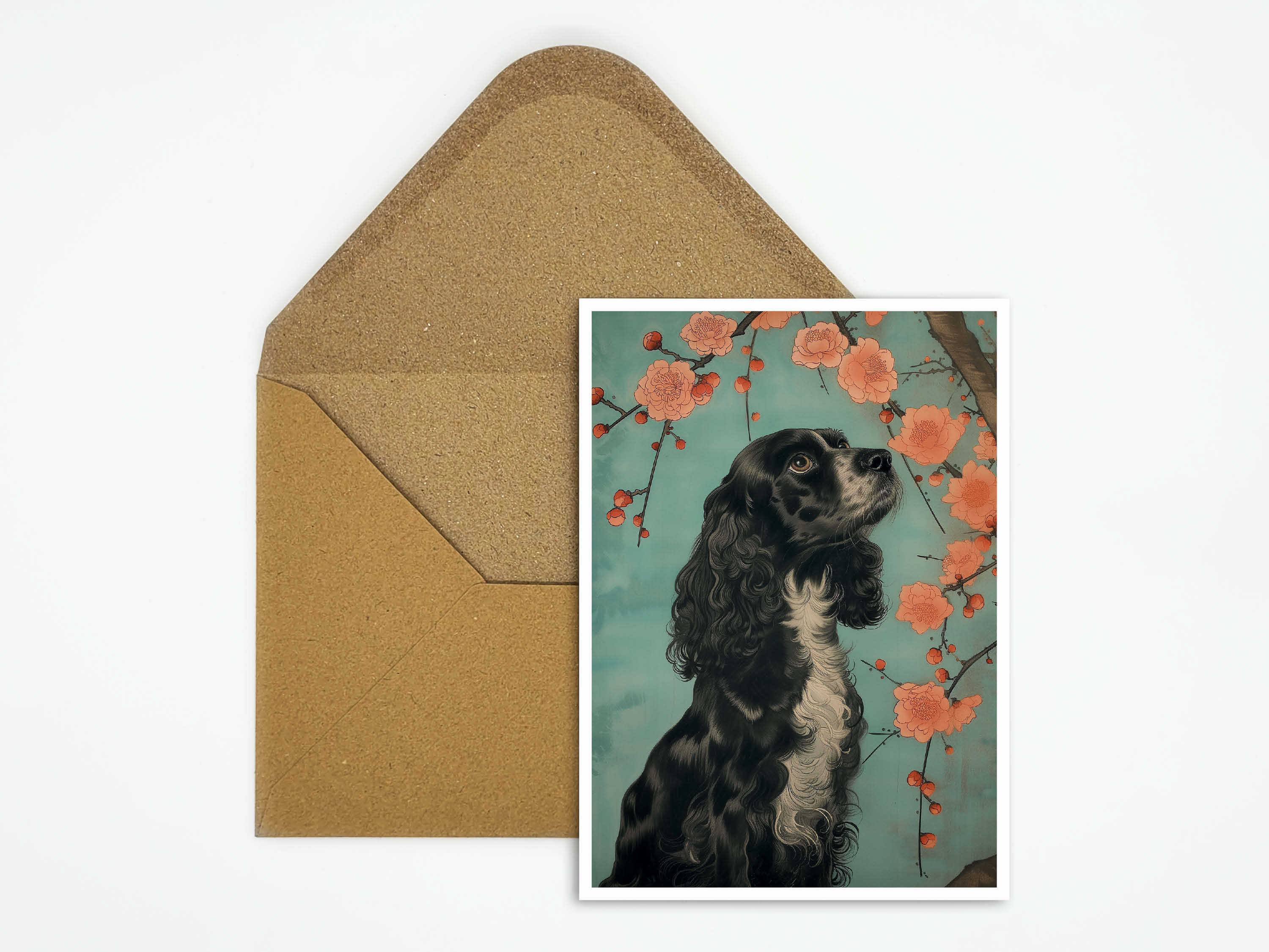 Cocker Spaniel Postcard, Dog Card, Animal Postcard, Dog in Hokusai ...