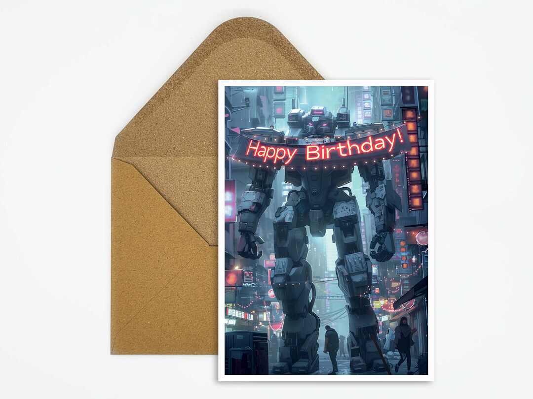 Robot Birthday Card, Happy Birthday Birthday Card, Mech Robot, Kids ...