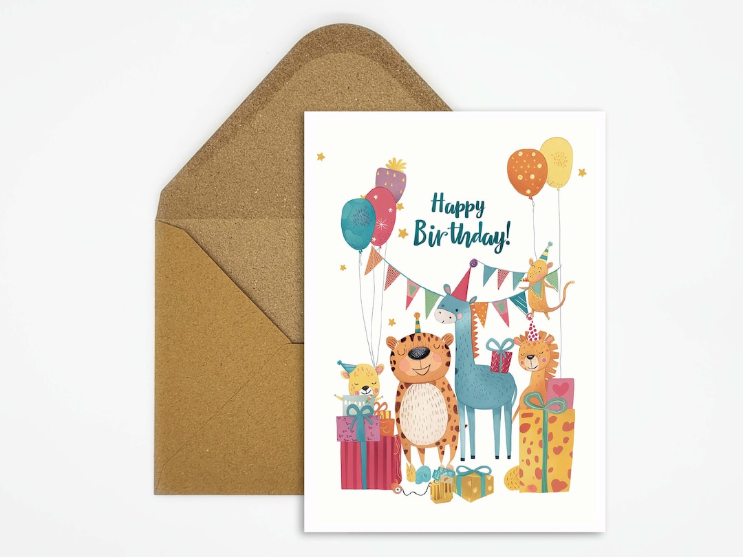 Zoo Birthday Card, Happy Birthday Birthday Card, Animals Birthday, Kids ...