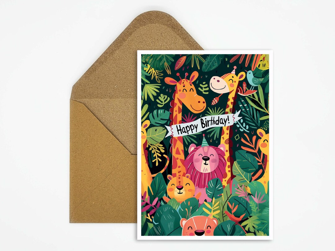 Birthday Card Jungle, Happy Birthday Birthday Card, Children's Birthday ...