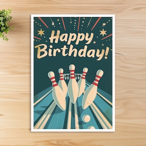 Bowling Birthday Card, Happy Birthday Bowling Birthday Card, Gift Card ...