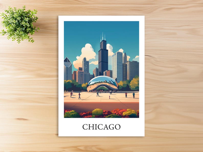 Chicago, USA Travel Postcard With Beautiful Illustration, Ideal as a ...