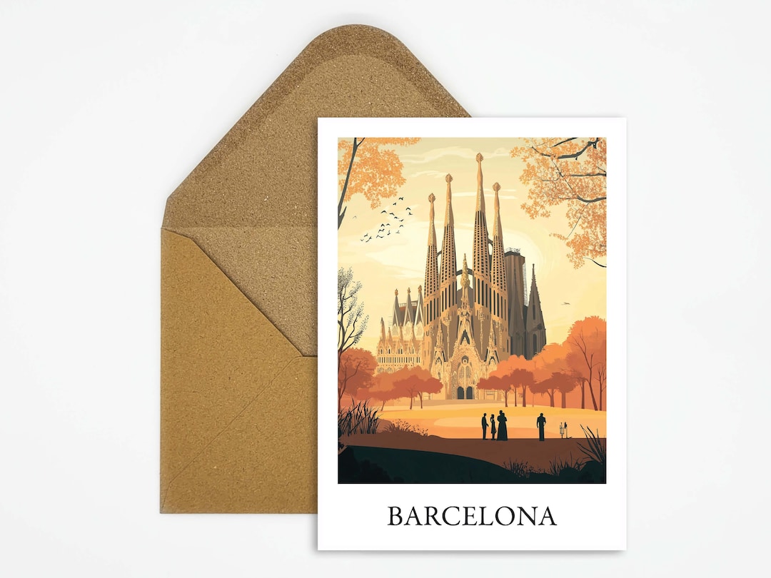 Barcelona, Spain Travel Postcard With Beautiful Illustration Ideal as a ...