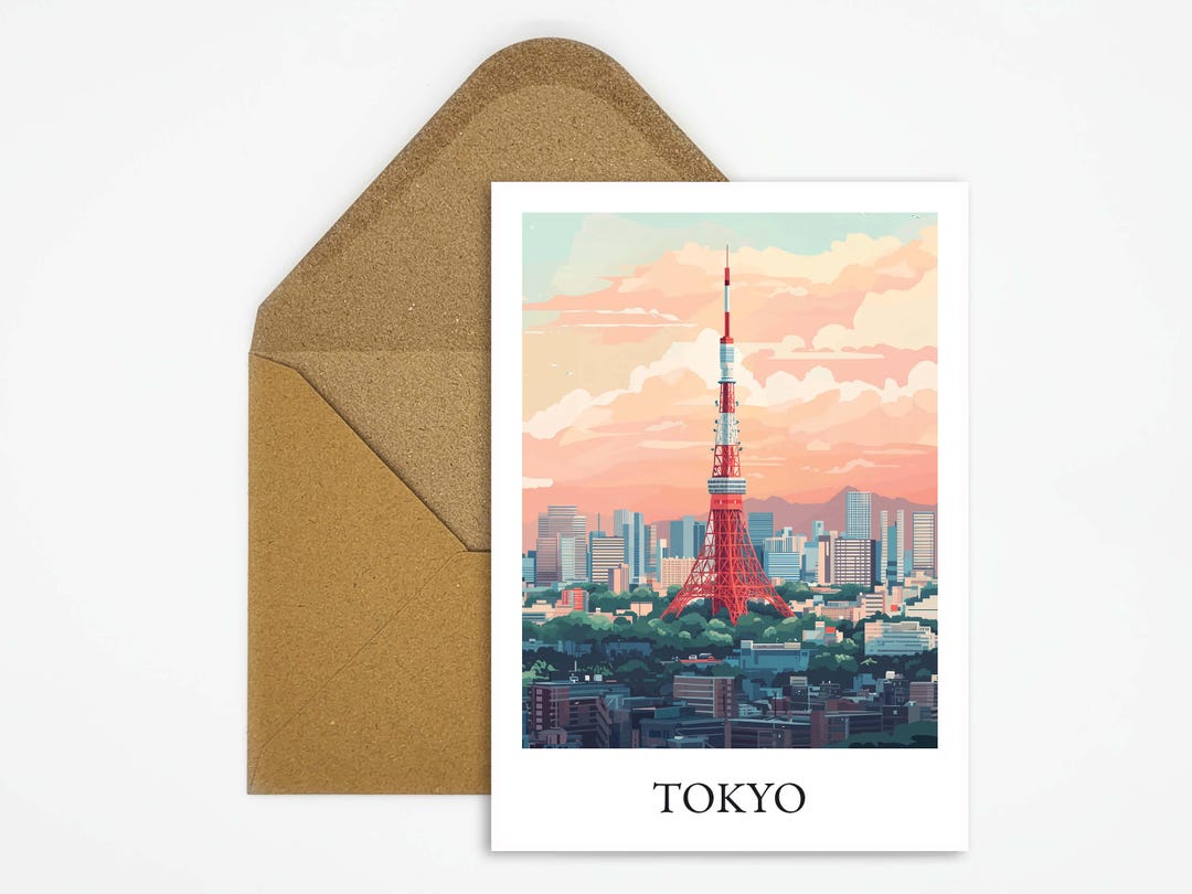 Tokyo, Japan Travel Postcard With Beautiful City Illustration Ideal as ...