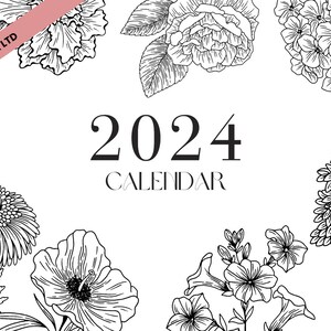 2024 Calendar Monthly Planner Landscape Elegant Floral Monthly Calendar ...