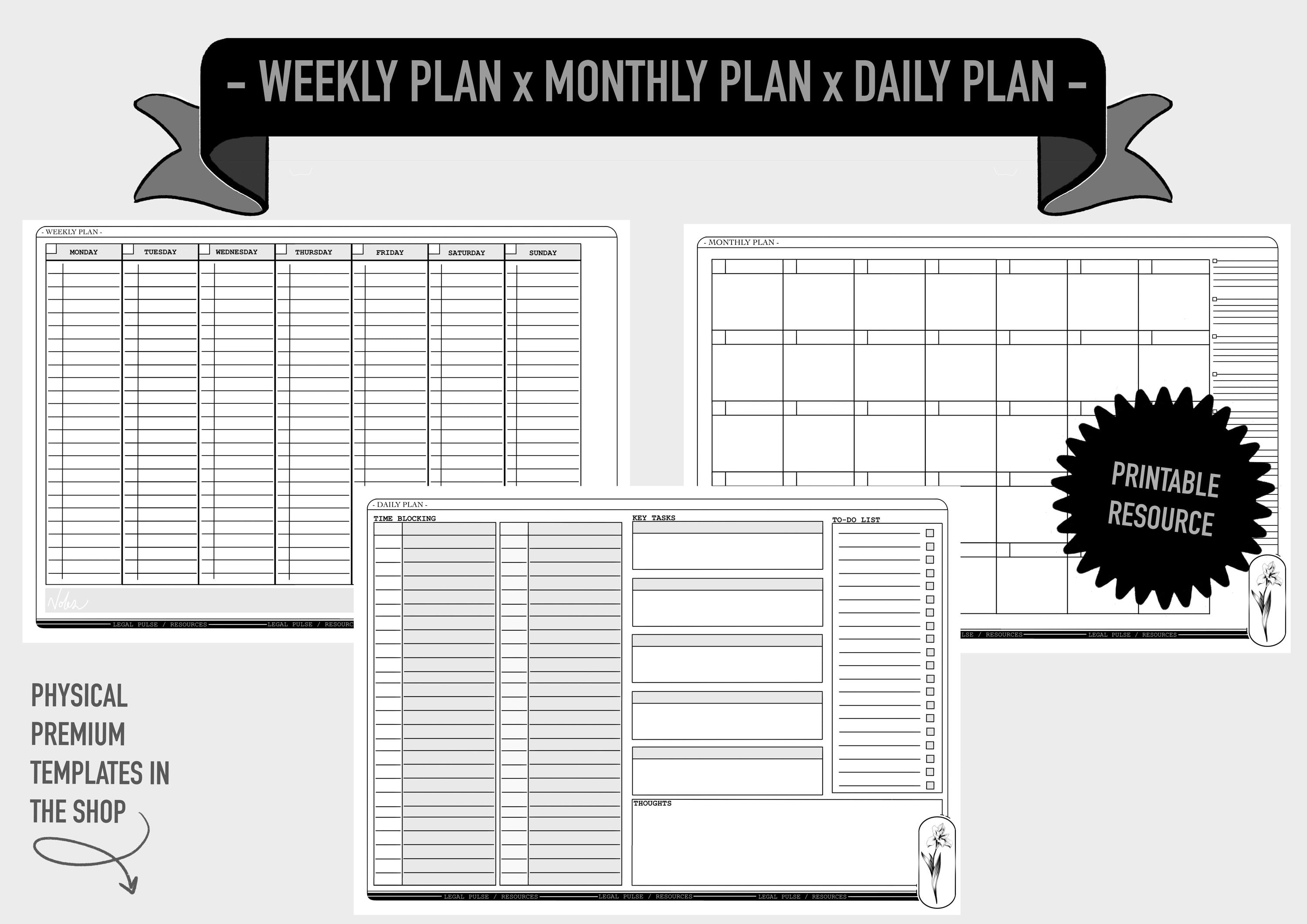Daily, Weekly and Monthly Plan Printables / Organization and ...