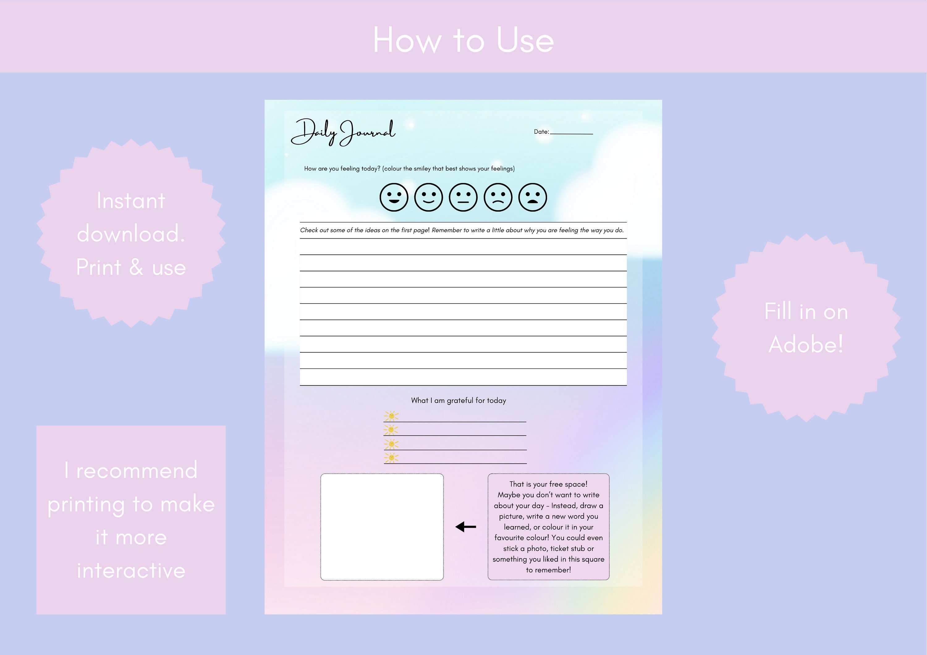 Kids Journal Printable Children's Planner Activity Pack Gratitude ...
