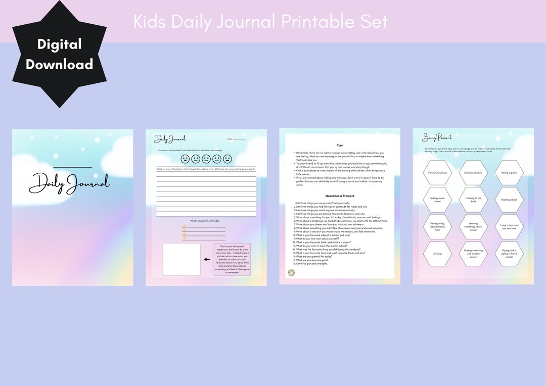 Kids Journal Printable Children's Planner Activity Pack Gratitude ...