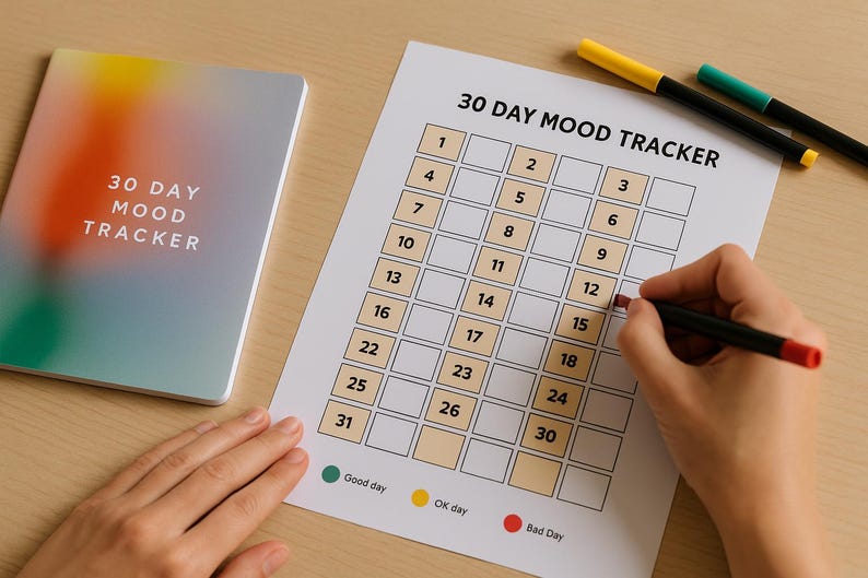 30-day Mood Tracker Printable | Simple Mental Health Log | Colour-in ...