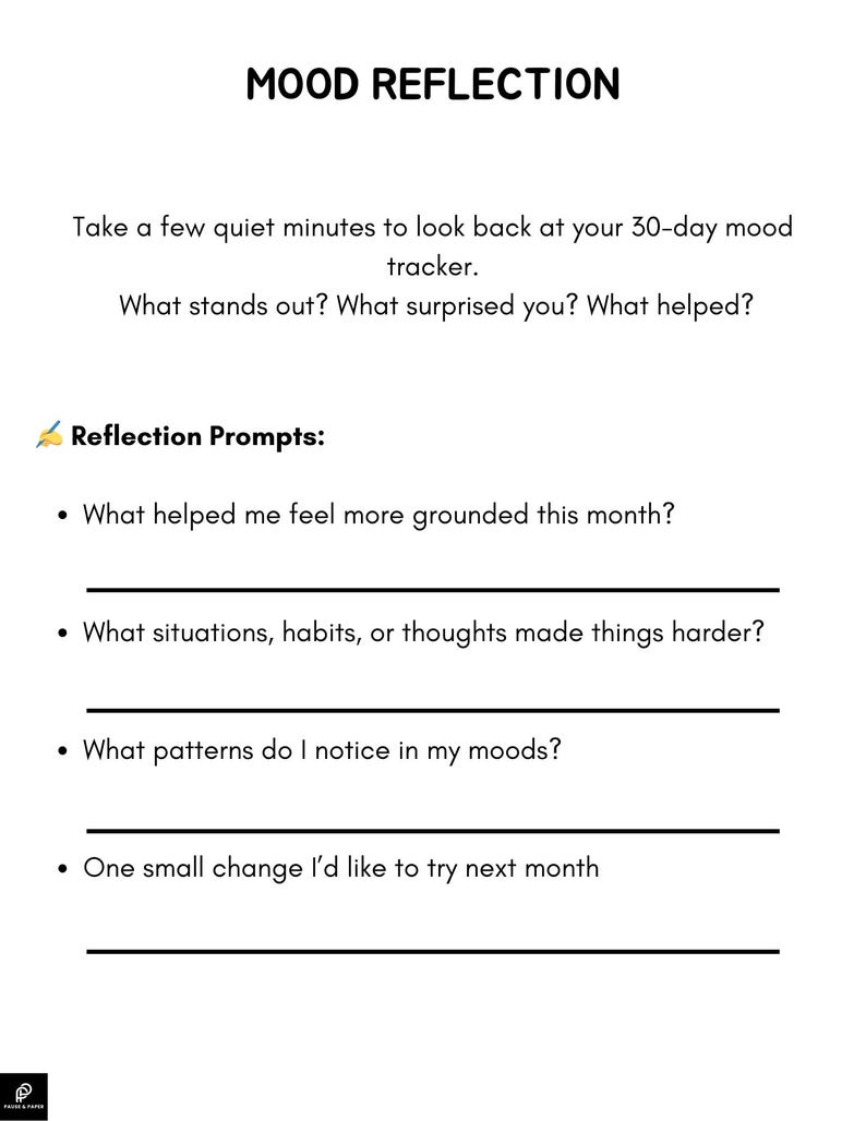 30-day Mood Tracker Printable | Simple Mental Health Log | Colour-in ...