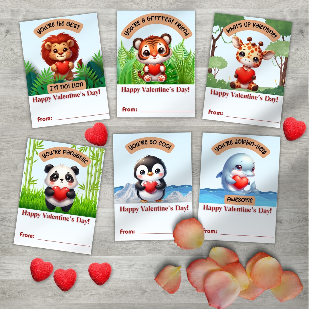 Printable Baby Animals Valentine's Day Cards for Children, Classroom ...