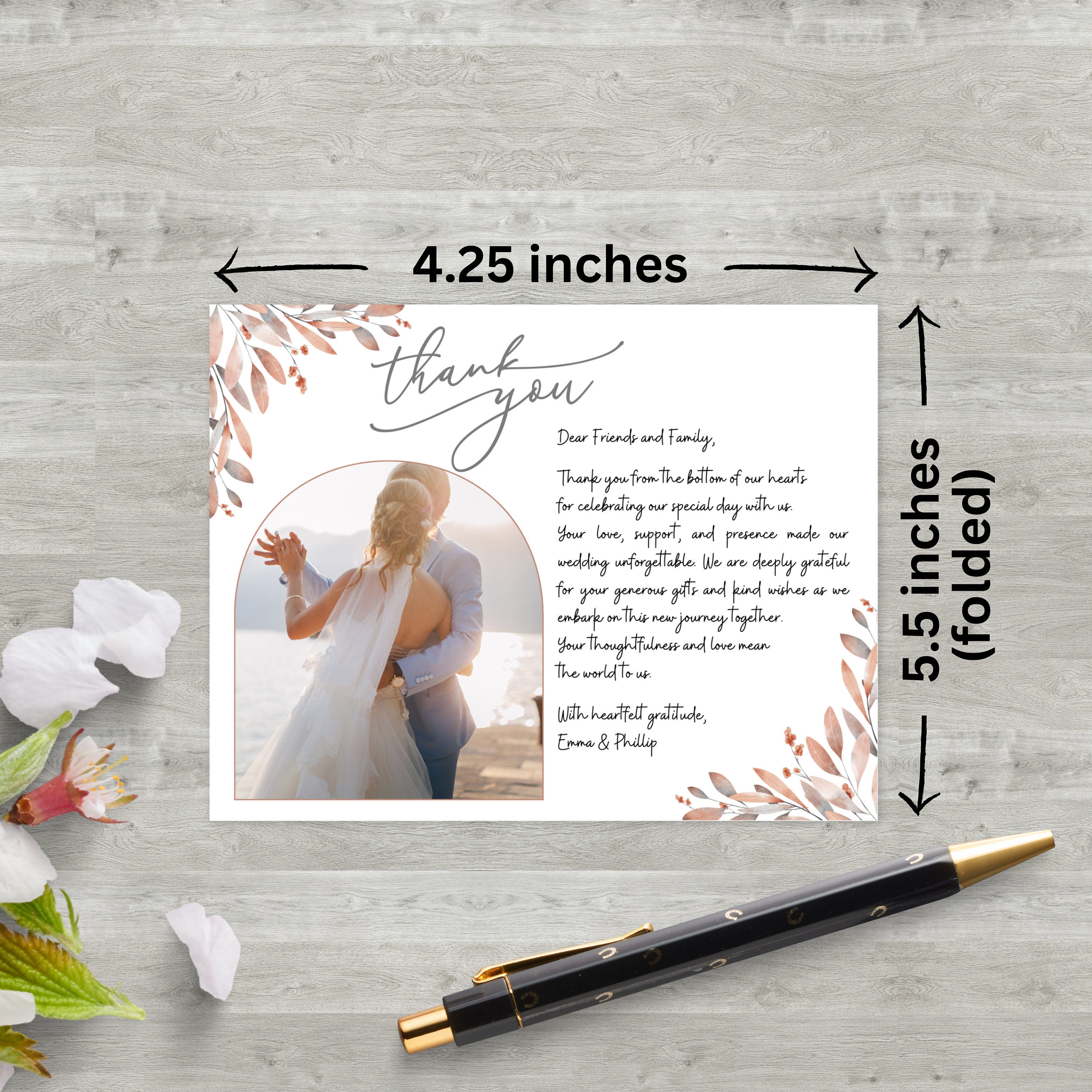 Custom Wedding Thank You Card, Personalized Thank You Cards With ...