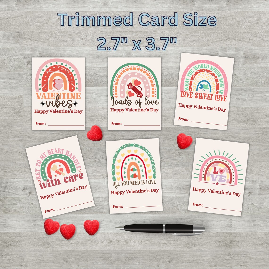 Printable Boho Rainbow Themed Valentine's Day Cards for Kids, Classroom ...