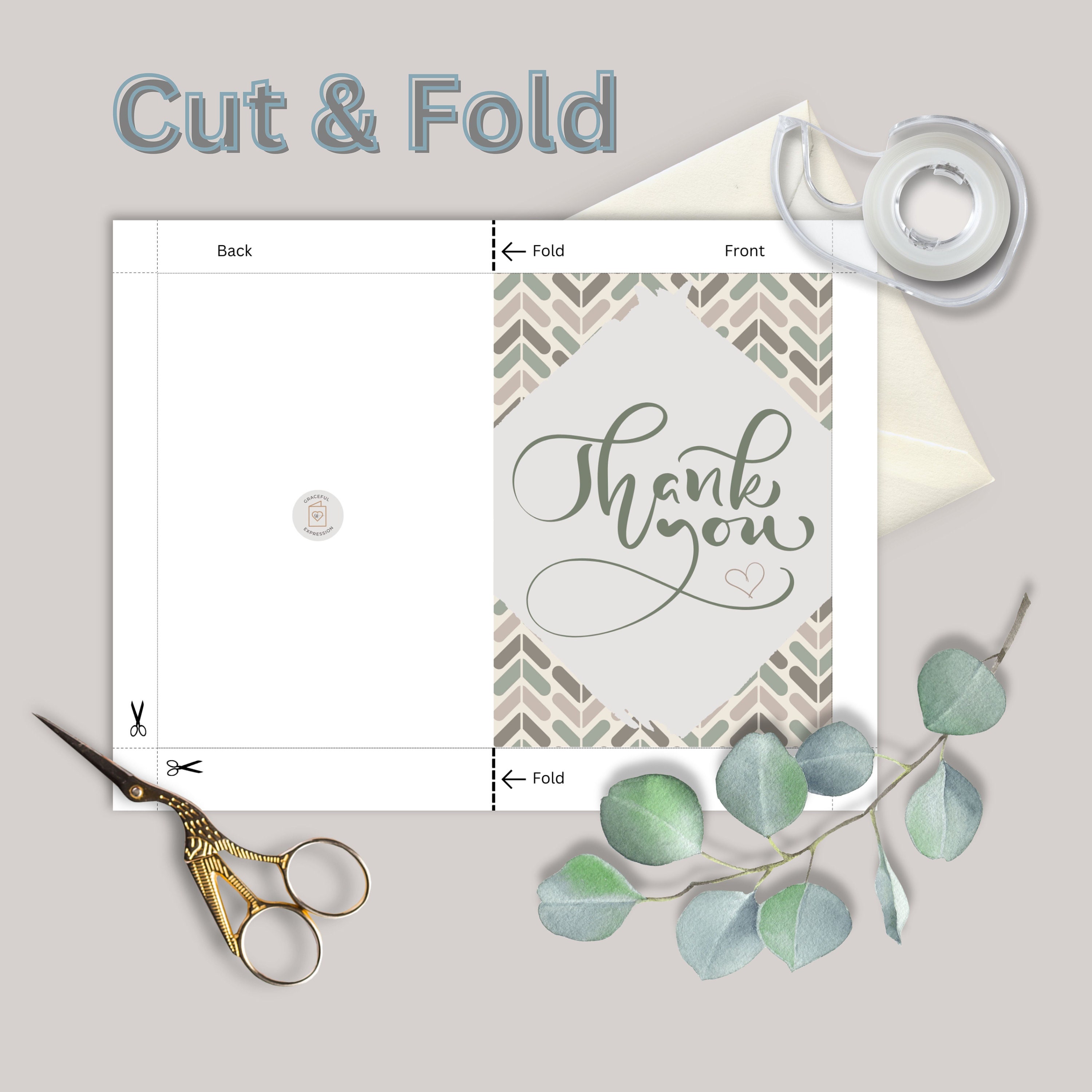 Printable Thank You Card and Envelope Template, Instant Download ...